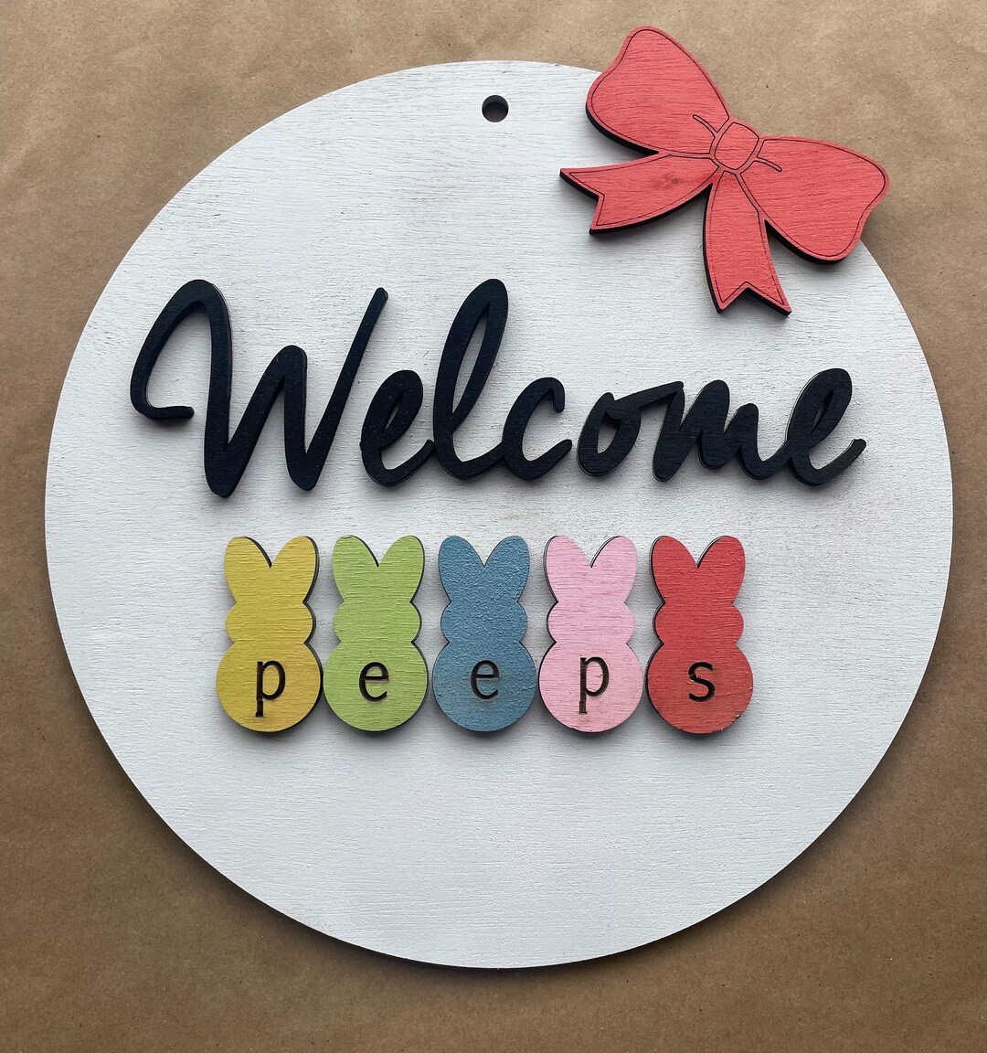 Welcome Peeps Easter Door Hanger, Easter Front Door Wreath, Round Peeps ...