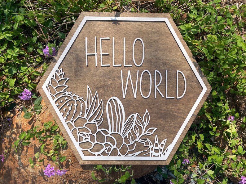 Desert Theme Nursery Decor Hello World Hexagon Wooden Sign - Etsy