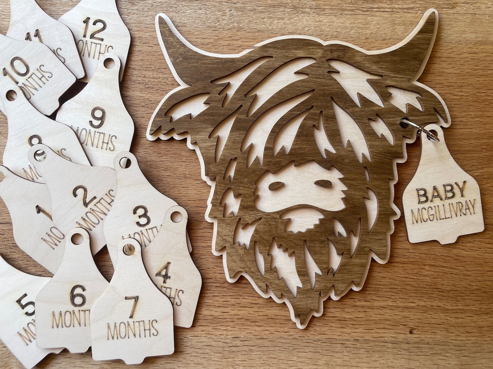 Highland Cow Baby Milestone Markers, New to the Herd Baby Stats Tags ...