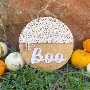 Hey Boo Door Hanger Sign, 3D Layered Wooden Halloween Sign, Ghost Sign ...
