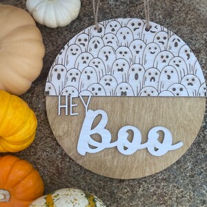 Hey Boo Door Hanger Sign, 3D Layered Wooden Halloween Sign, Ghost Sign ...