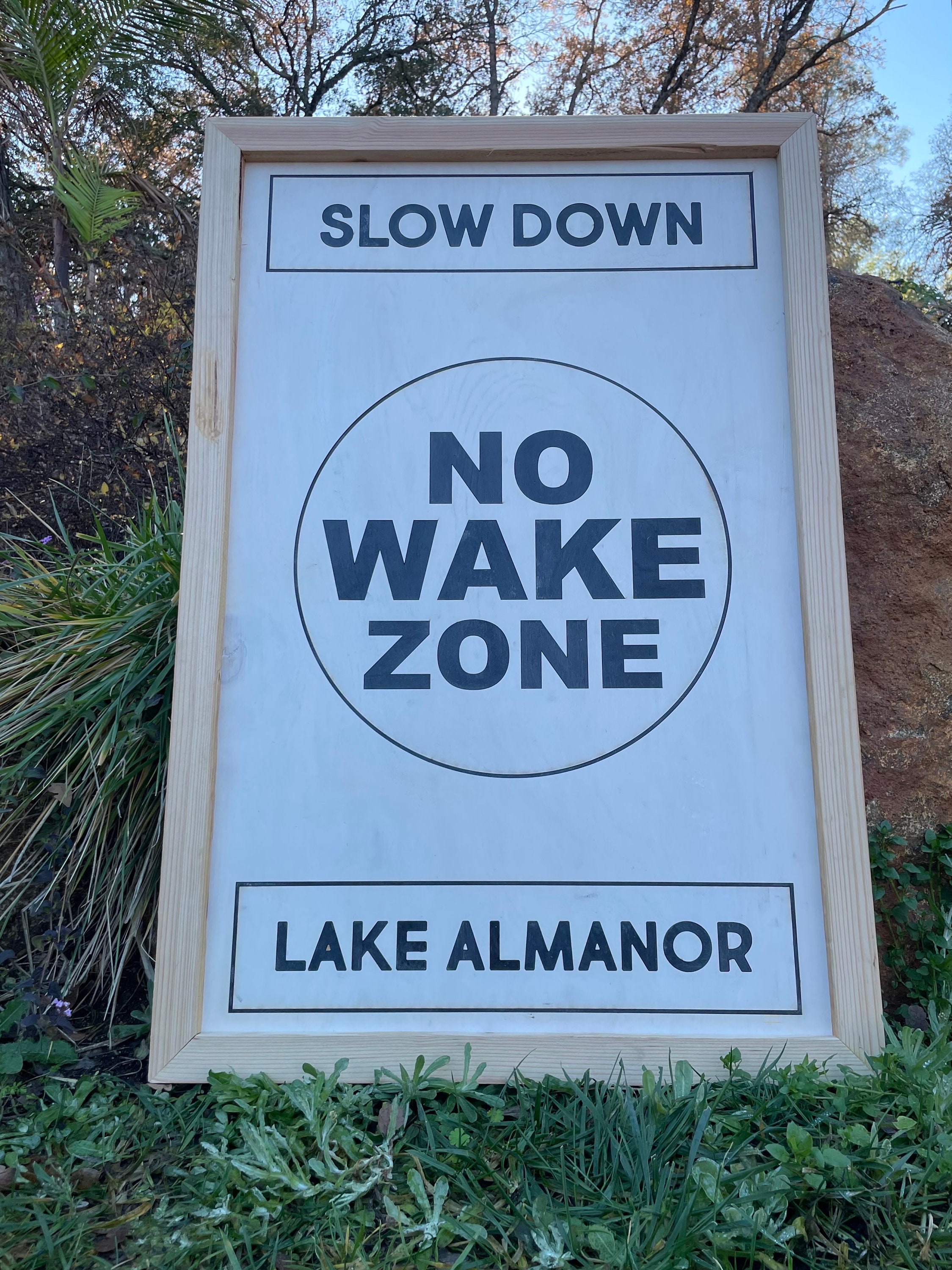 Large No Wake Zone Custom Wooden Sign, Lake House Sign, Lake House ...