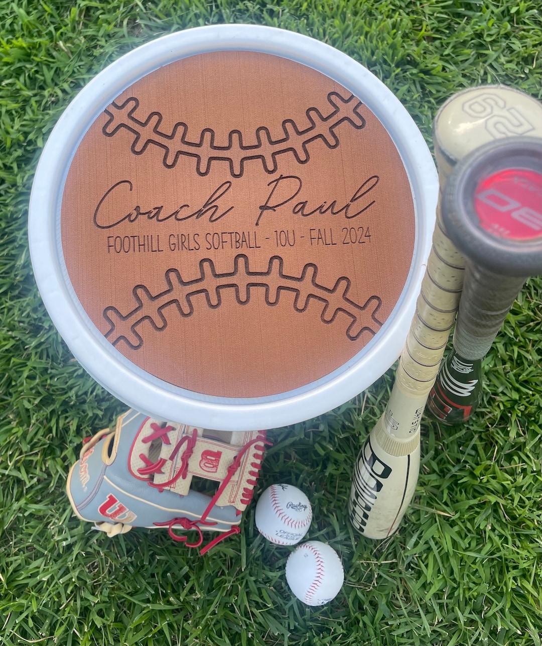 Custom Laser Engraved Bucket Lid Pad for Coach, Baseball Coach ...