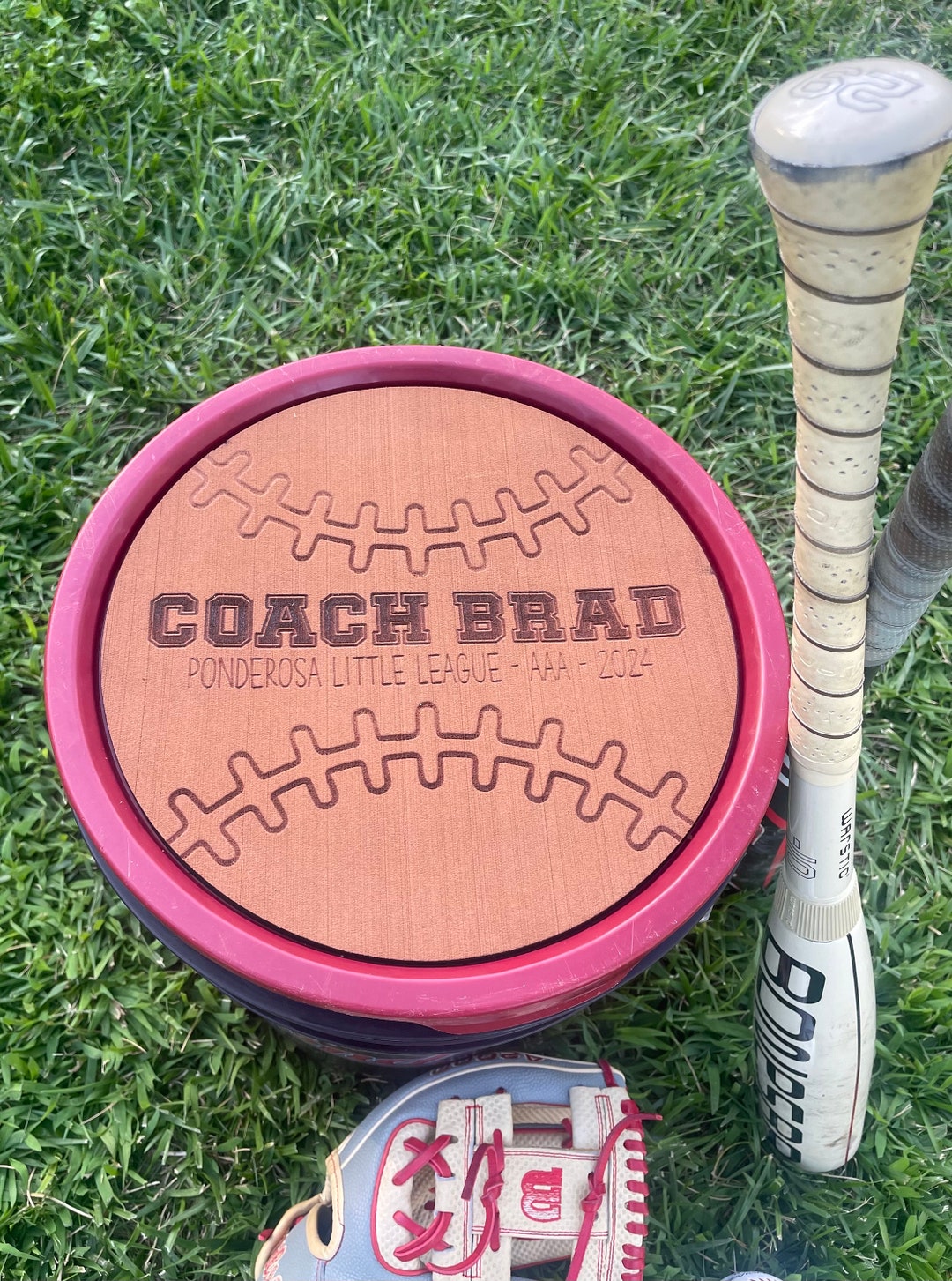 Personalized Baseball Bucket Lid Pad, Laser Engraved Bucket Lid Pad for ...