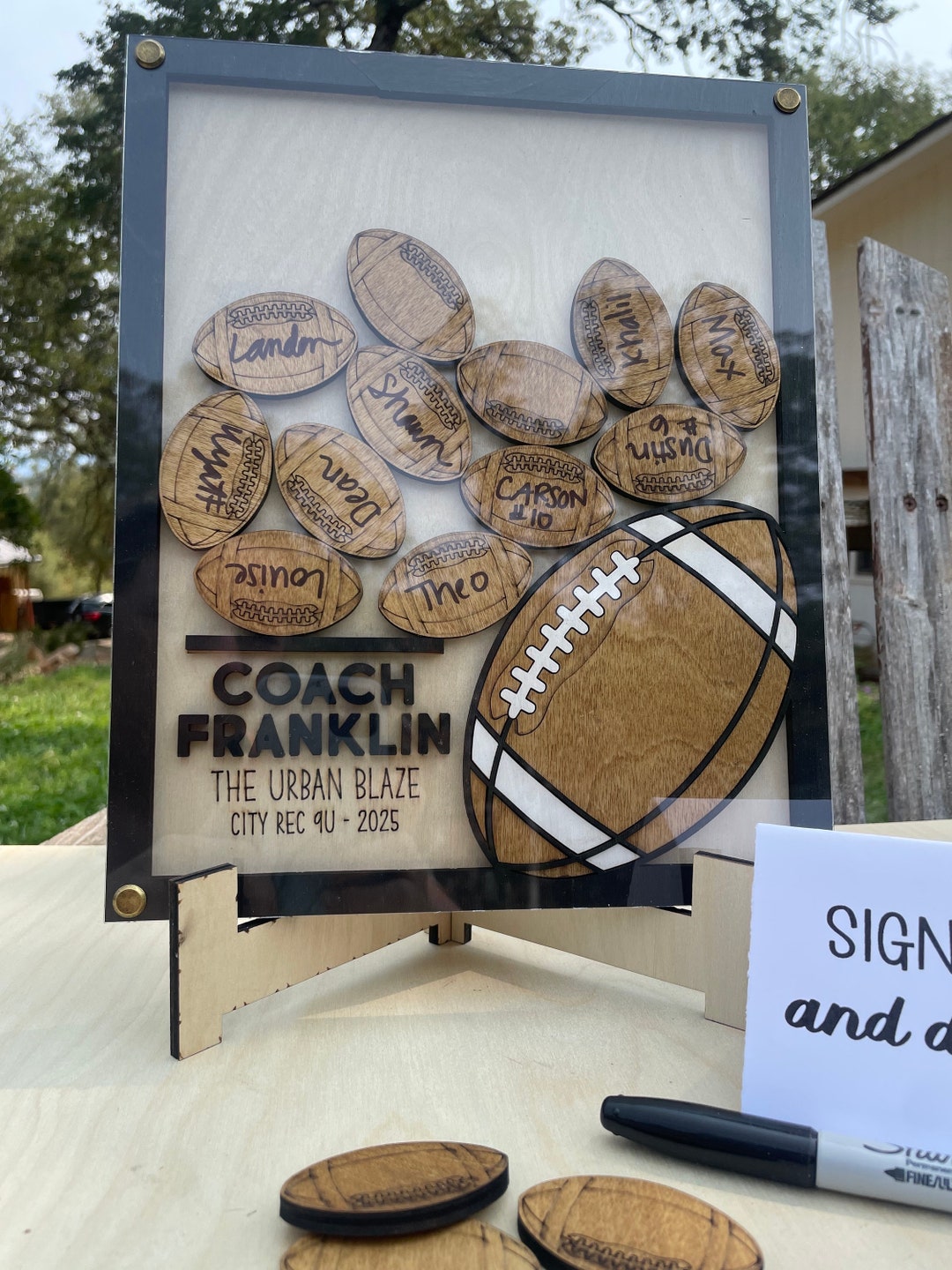 Custom 3D Football Coach Signature Frame Drop Box, Football Coach ...