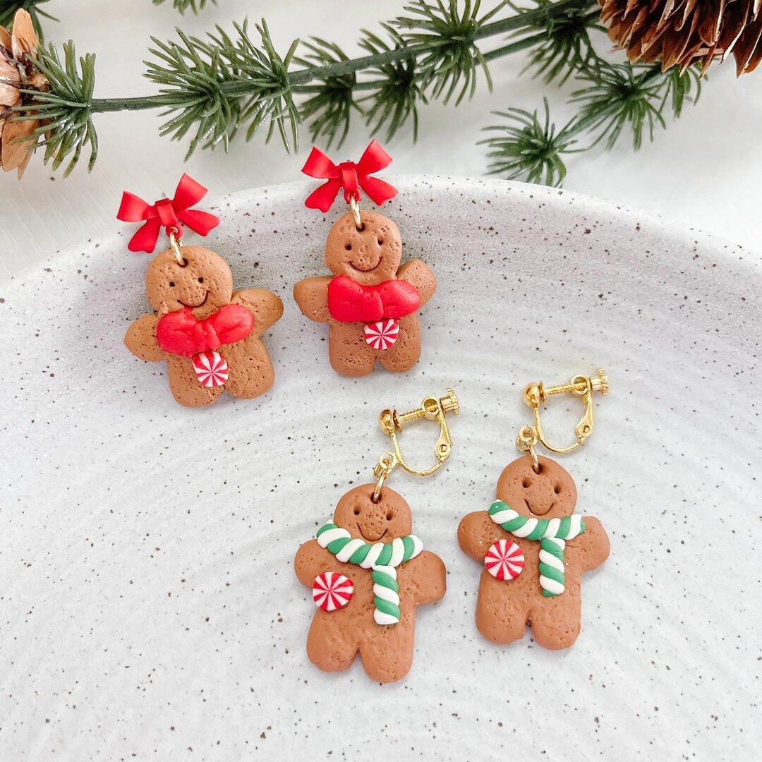 Gingerbread Man Earring Clip on Gingerbread Cookie Dangly Earring With ...
