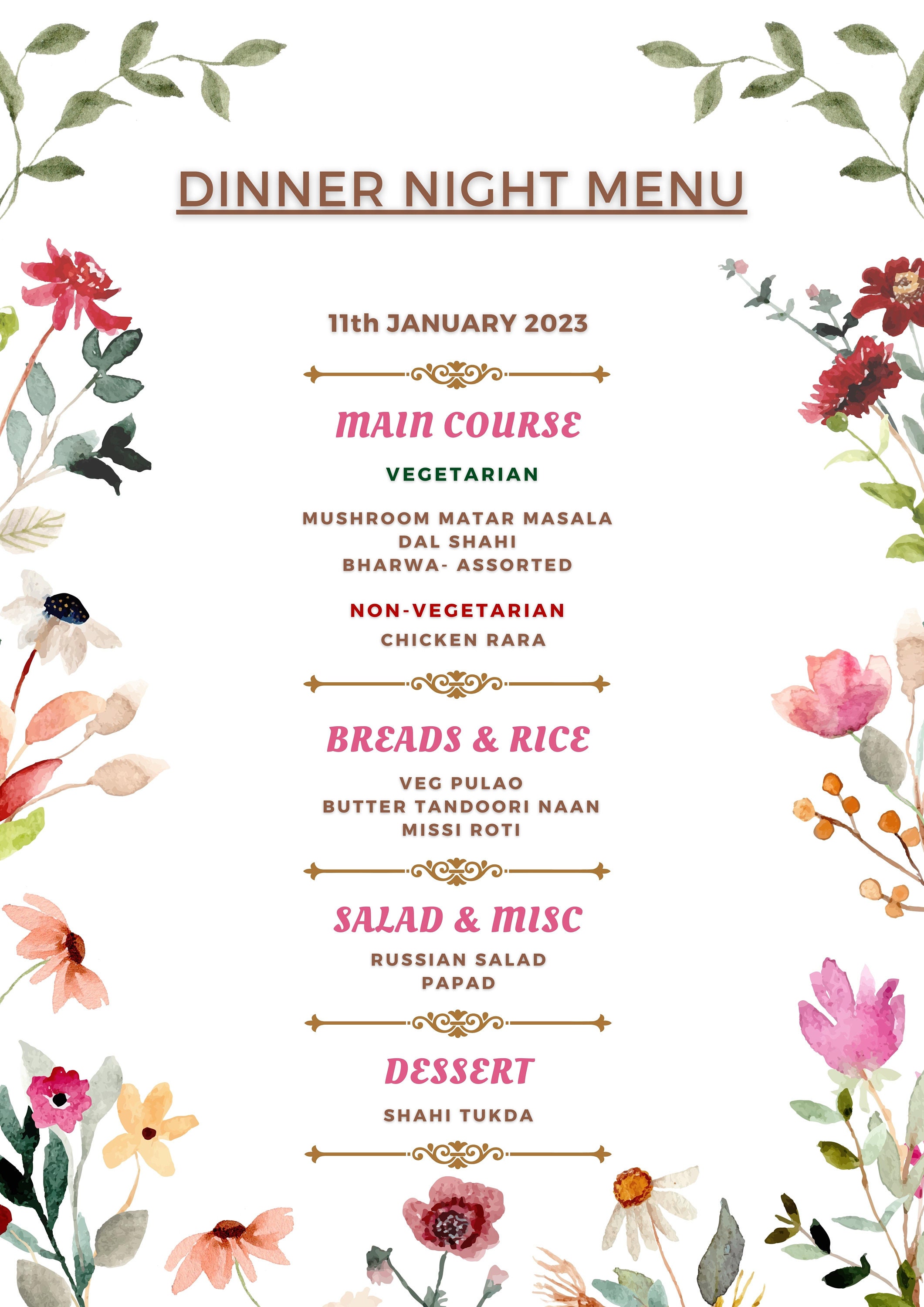 Menus for Various Occasions - Etsy