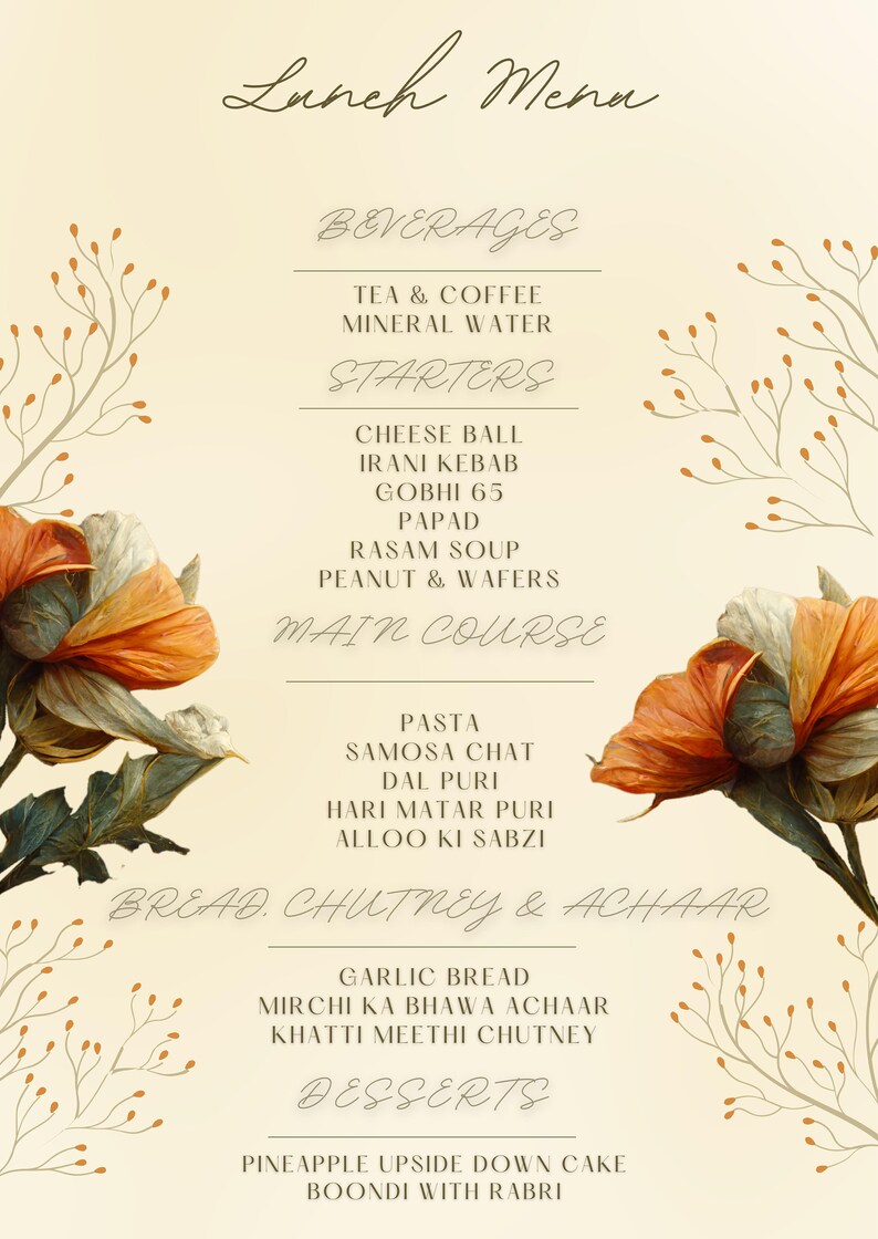 Menus for Various Occasions - Etsy