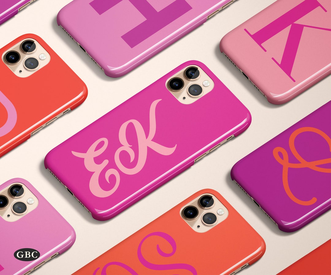 Personalized Pink Initials Case for iPhone 15 14 Pro Max Large Monogram ...