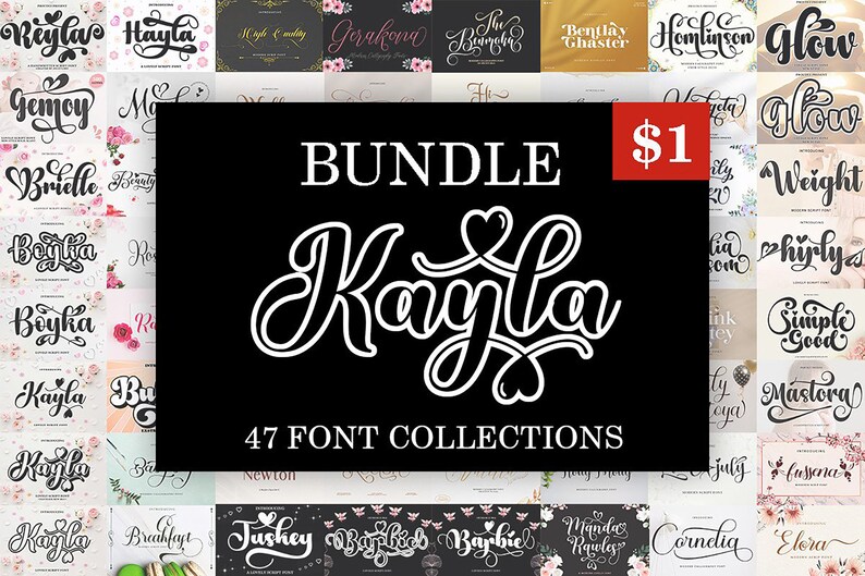 Kayla Font Pack Cricut, Canva Font, Script Font, Fonts, Digital Fonts, Procreate Fonts, Crafting ...
