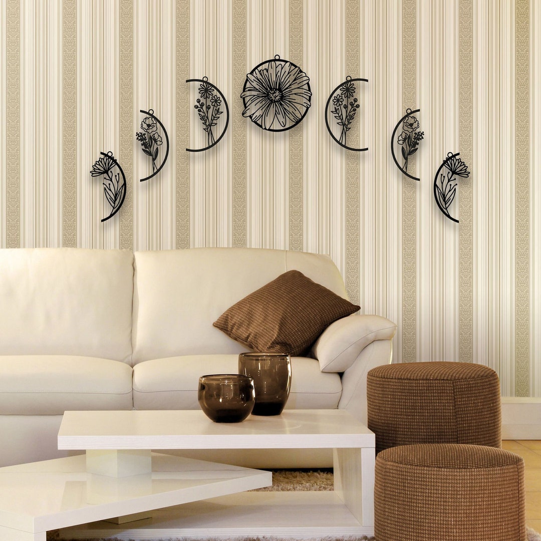 Flower Moon Phase Wall Decor, Moon Phase Metal Wall Art, Boho Home ...