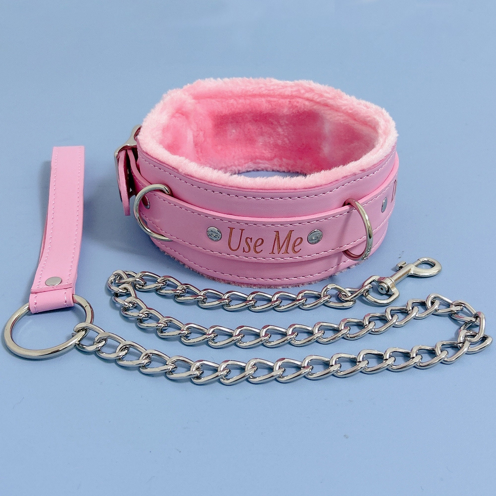 Personalized Fluffy Leather Collar With Chain,lockable Leather Collar ...