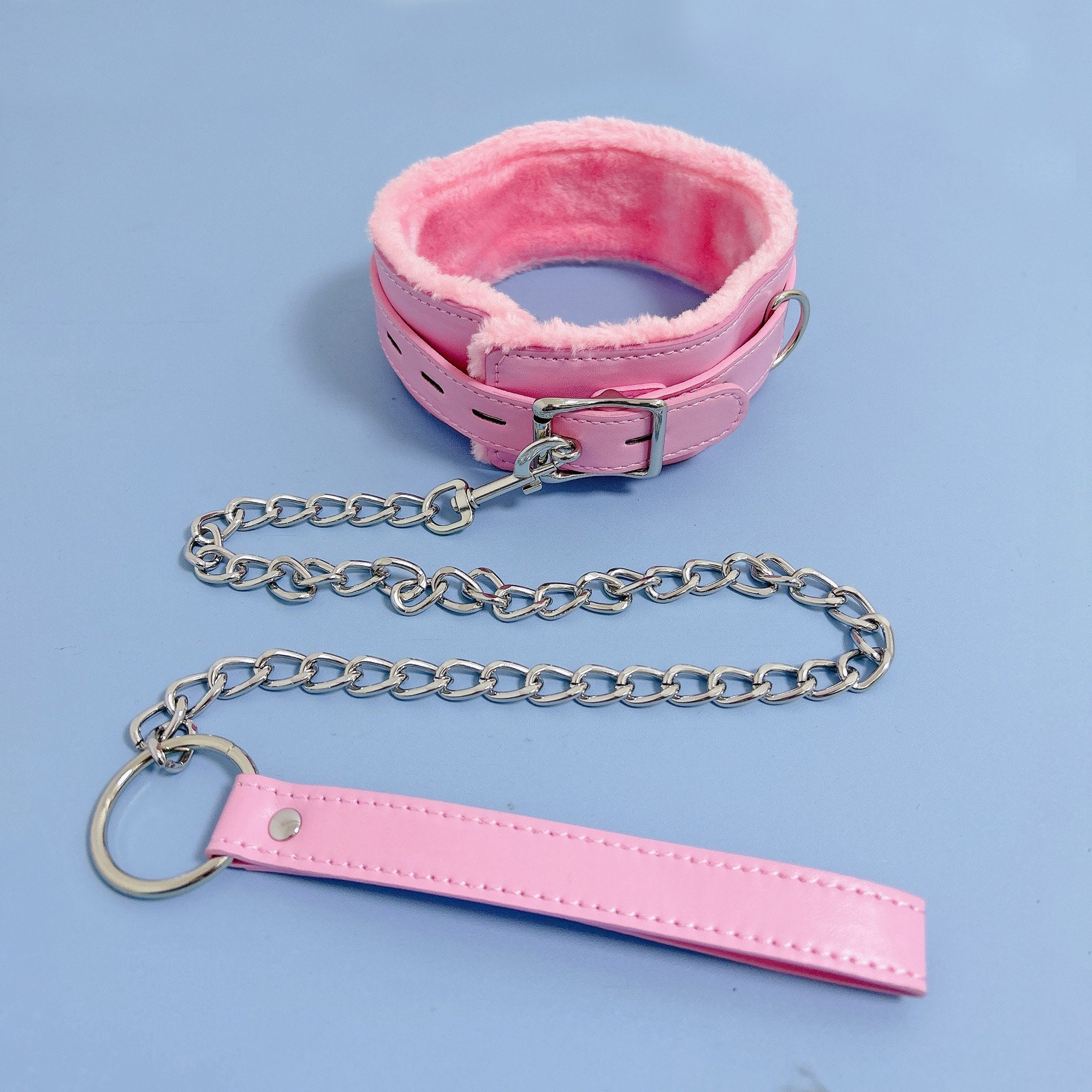 Personalized Fluffy Leather Collar With Chain,lockable Leather Collar ...