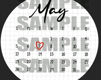MAY 2024 Calendar for Cake Topper Heart or Circle or Square Cake Burn ...