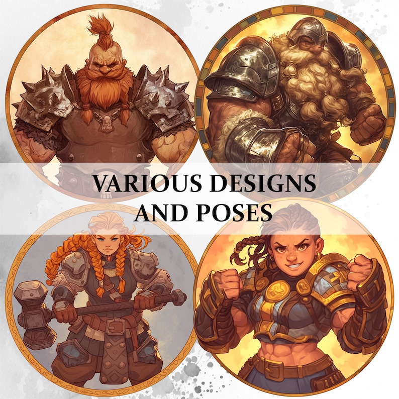 96 Dwarf Fighter Character Tokens for Dnd, Printable Male & Female ...