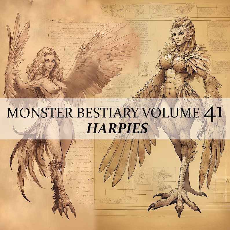 17 Page Monster Bestiary Chapter 41, Monster Encyclopedia Vol 41, 17 JPG Female Harpies Bestiary ...