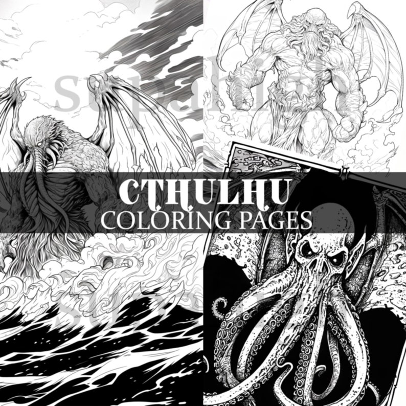 20 Cthulhu Coloring Pages - Adult Coloring Pages, Grayscale Coloring ...