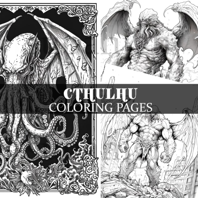 20 Cthulhu Coloring Pages - Adult Coloring Pages, Grayscale Coloring ...