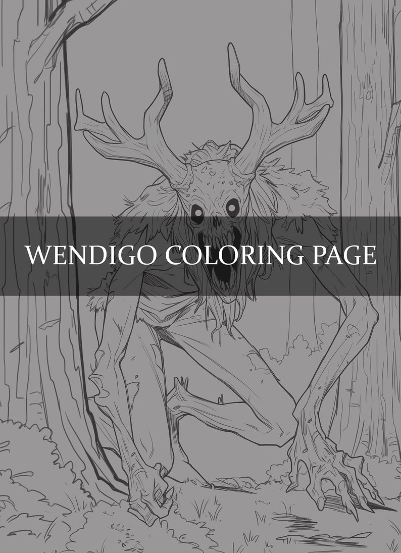 Wendigo Coloring Page, Cryptid Wendigo Monster Coloring Page, Forest ...