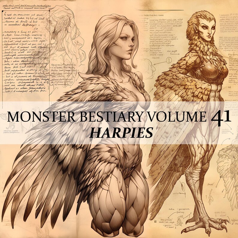 17 Page Monster Bestiary Chapter 41, Monster Encyclopedia Vol 41, 17 JPG Female Harpies Bestiary ...