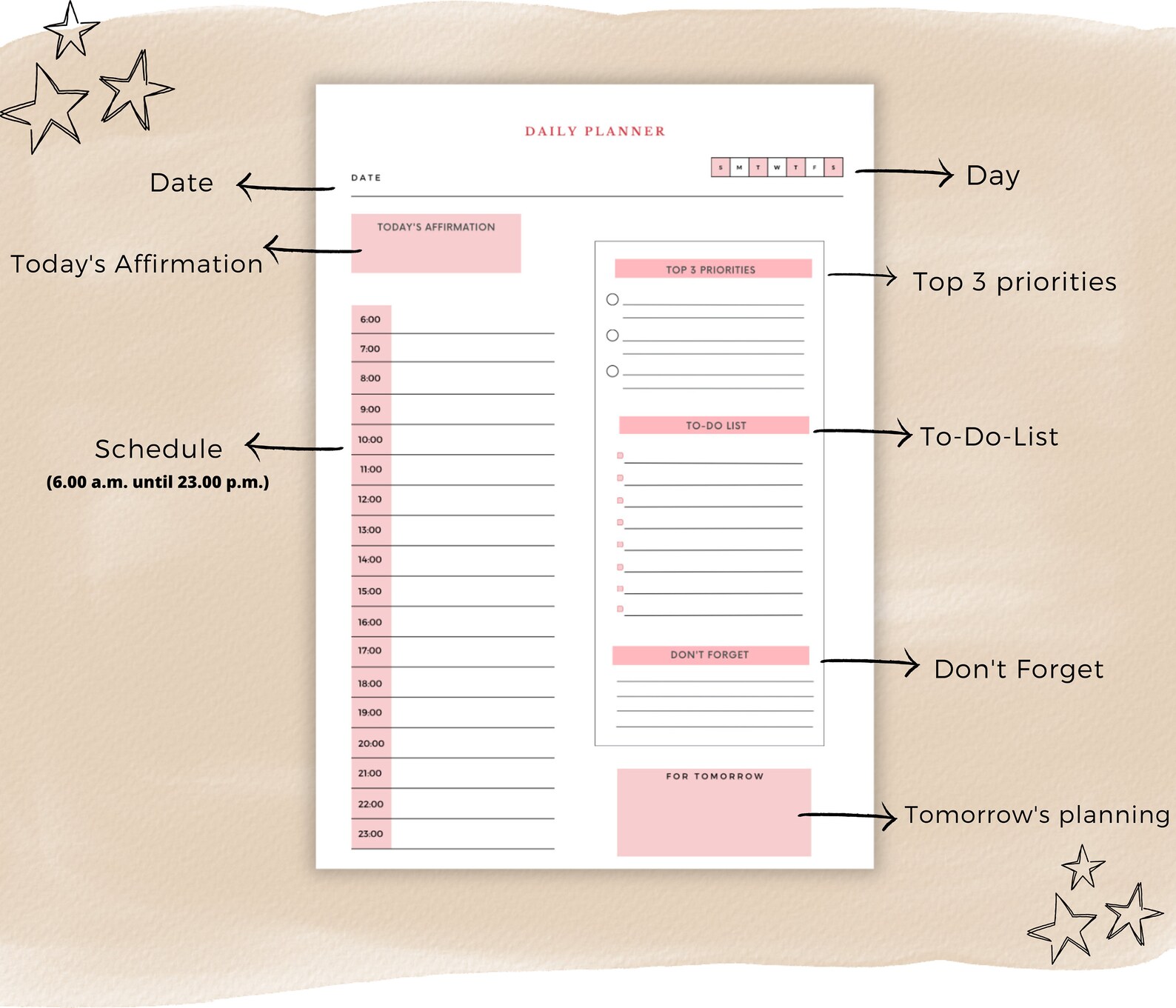Minimalist Pastel Daily Planner Printable and Fillable PDF | Daily to ...