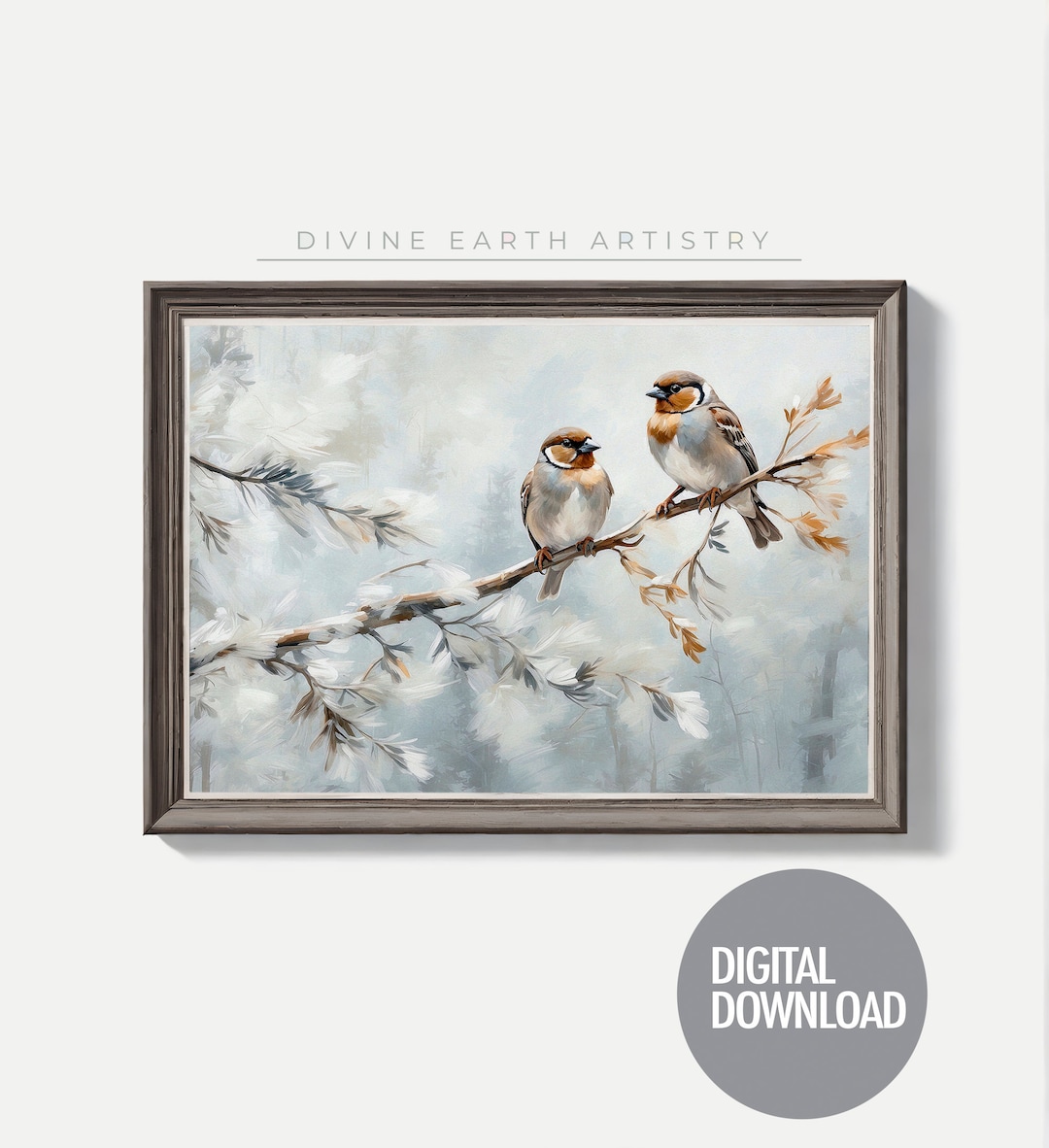 Winter Themed Art , Winter Sparrows, Original Art, Winter Color Palate ...