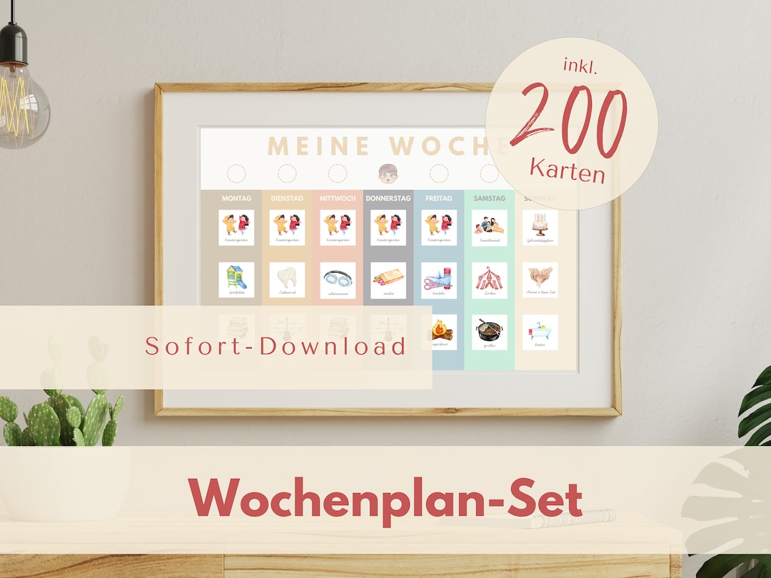 Wochenplan mit Bildkarten für Kinder Montessori Familienorganisation ...