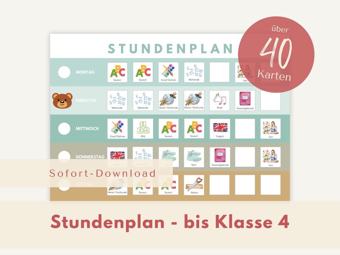 Elementary School Timetable Including Picture Cards First Day at School ...