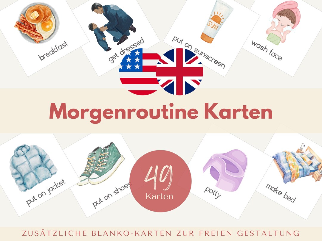 Tarjetas ilustradas en inglés | Rutina matutina para niños l educación ...