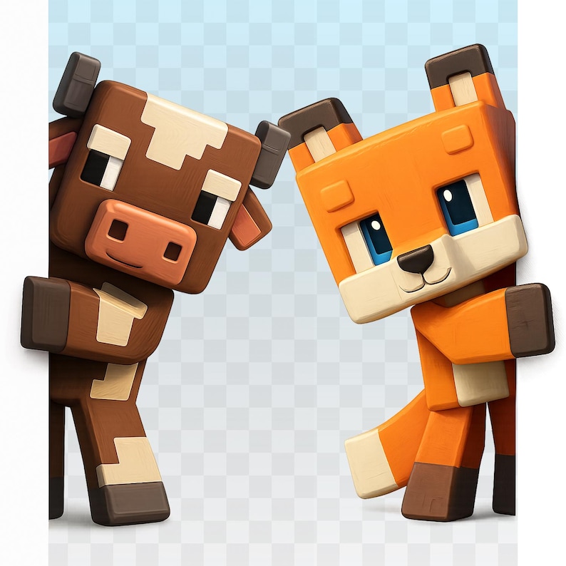 Peeking Game Characters Clipart: Blocky Pixel Art PNG (digital Download ...