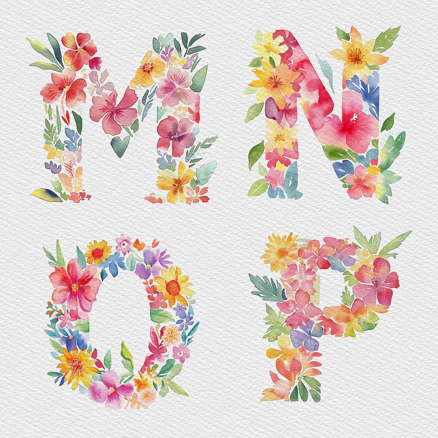 Watercolor Floral Alphabet PNG | Flower Letters & Numbers | A-Z, 0-9 ...