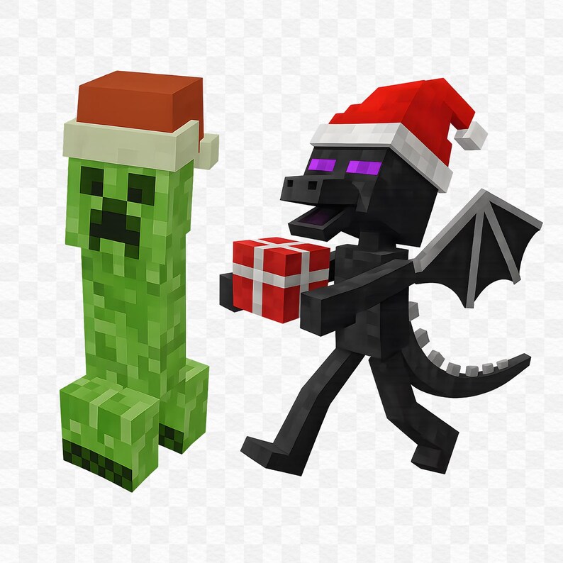 Christmas Blocky Game Characters Clipart: Transparent PNG Digital ...