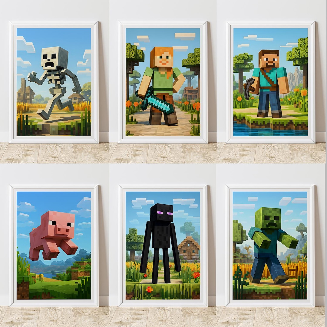 6 Minecraft Wall Art | Block Pixel Art Poster for Bedroom & Gaming Room ...