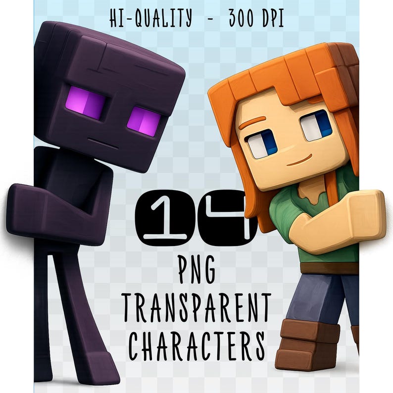Peeking Game Characters Clipart: Blocky Pixel Art PNG (digital Download ...