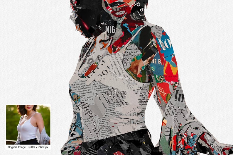 Magazine Paper Collage Effect Photoshop Action: Portrait & Art - Etsy