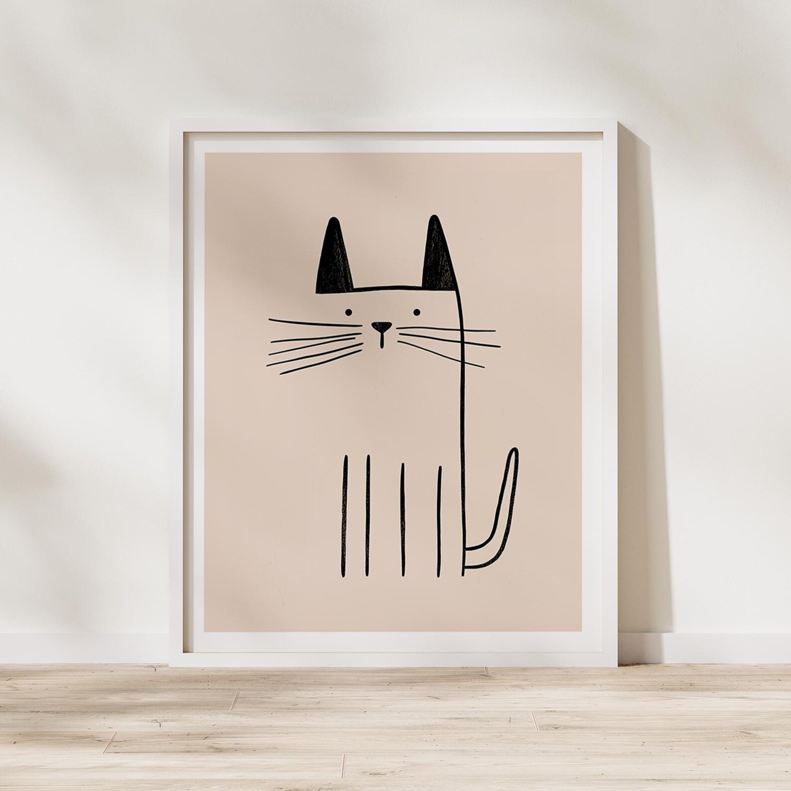 Minimalist Cat Line Art Print: Beige Neutral Decor (digital Download ...