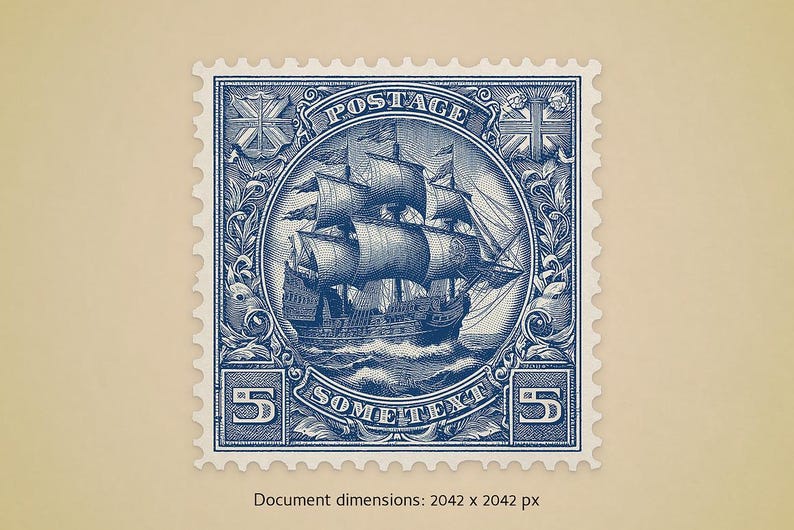 Editable Postage Stamp Template – Vintage Engraving Effect, Photoshop ...