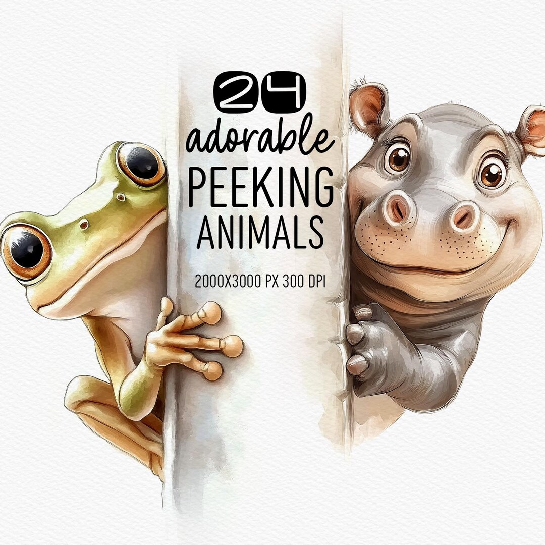 24 Peeking Animal Clipart PNG | Cute Sublimation Graphics for Kids ...