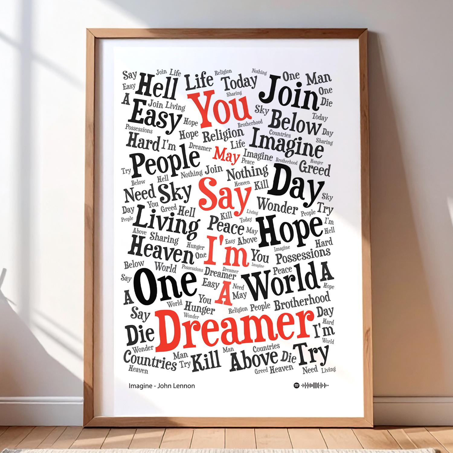 Imagine Typographic Song Lyrics Poster – Minimalist Song Lyrics Art ...