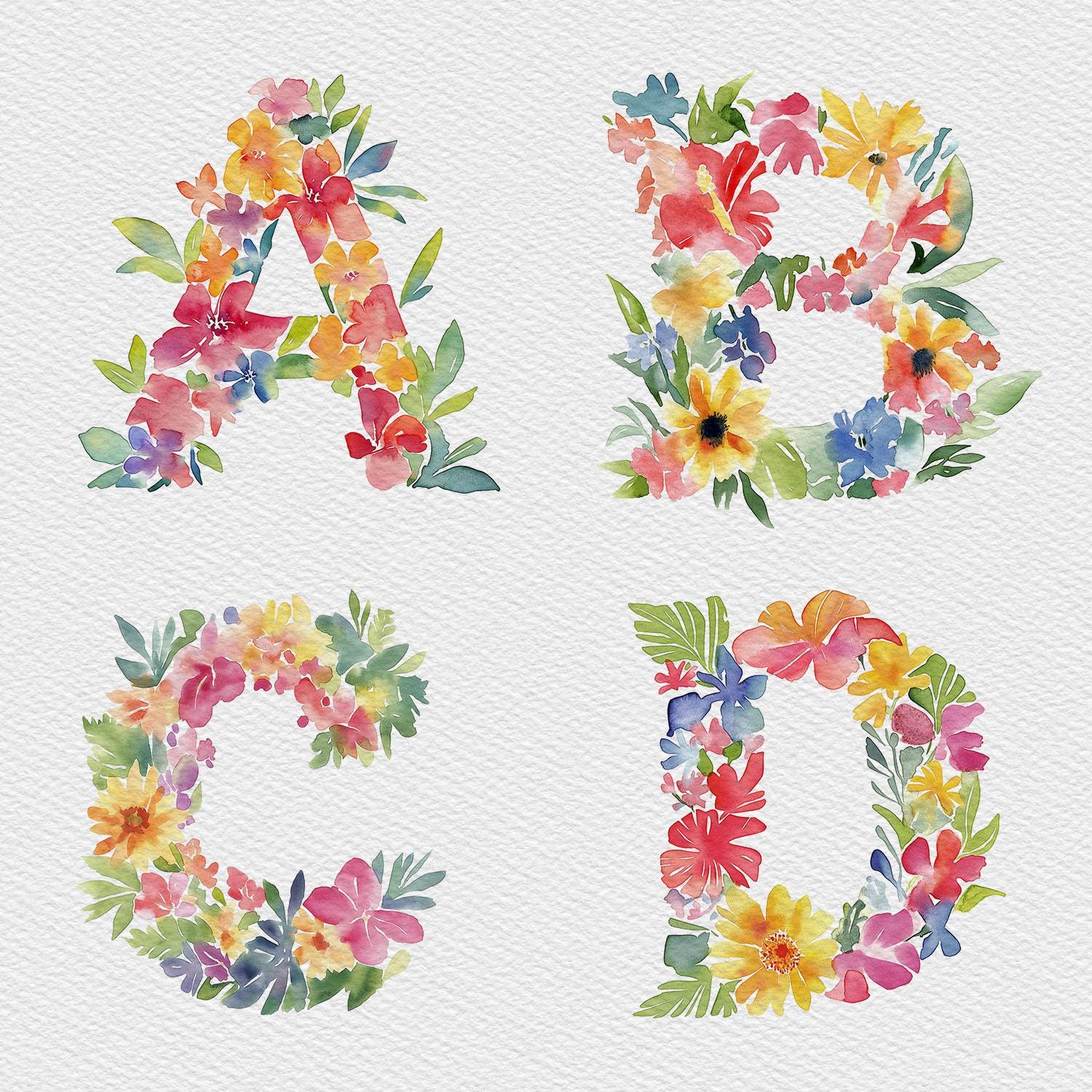 Watercolor Floral Alphabet PNG | Flower Letters & Numbers | A-Z, 0-9 ...