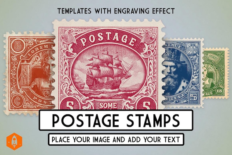 Editable Postage Stamp Template – Vintage Engraving Effect, Photoshop ...