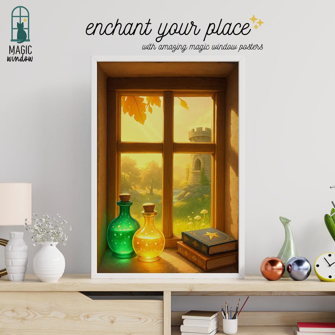 Wizard Window Poster, Magical Trompe L'oeil Wall Art, Fantasy Window ...