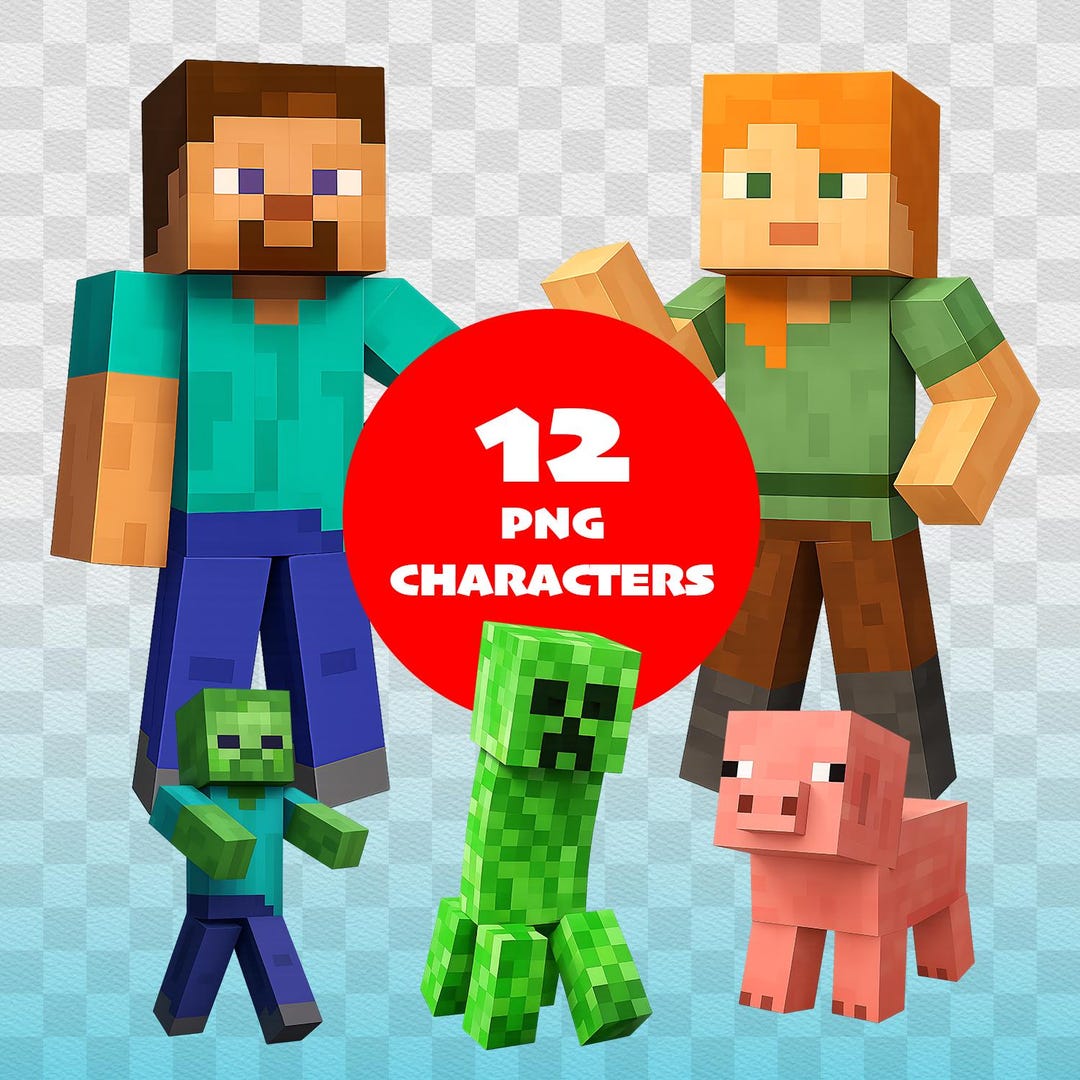 Standing Blocky Game Characters Clipart: Transparent PNG Digital ...