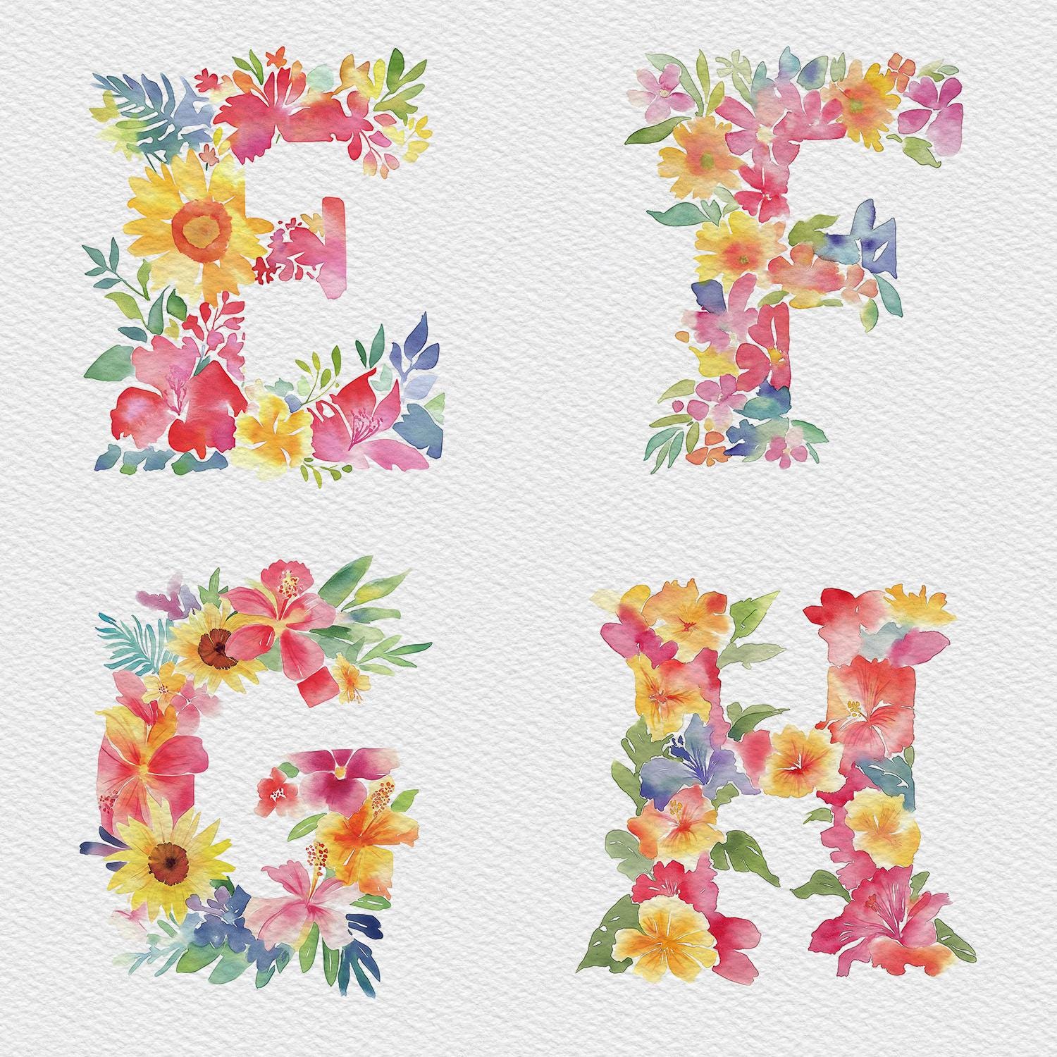 Watercolor Floral Alphabet PNG | Flower Letters & Numbers | A-Z, 0-9 ...