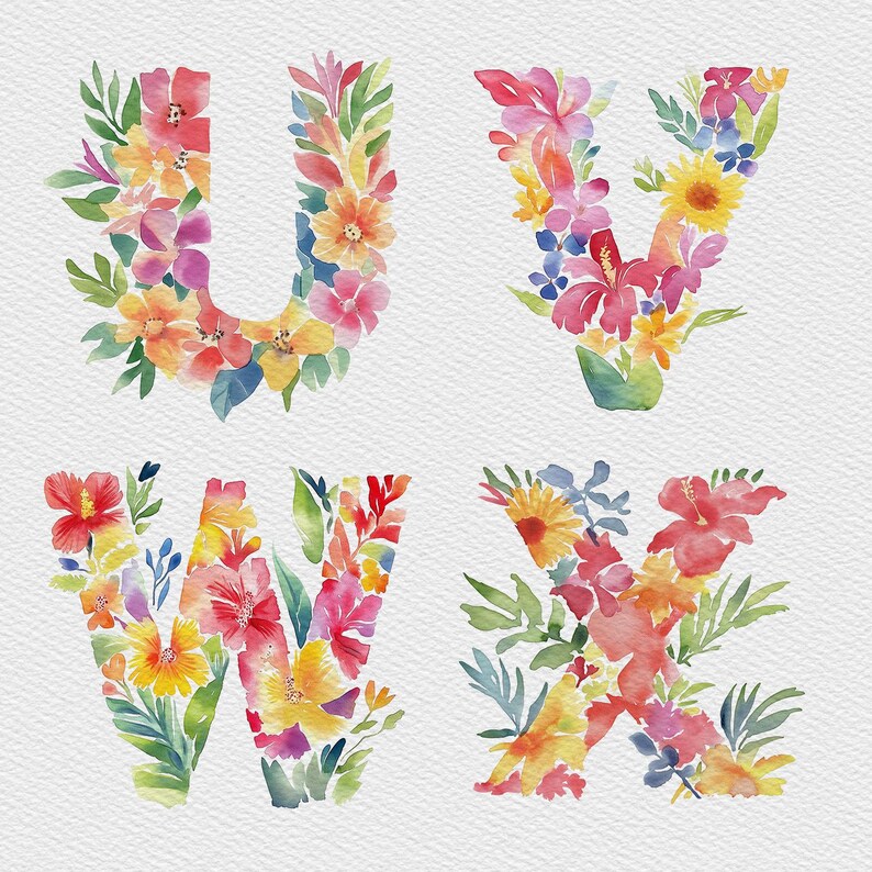 Watercolor Floral Alphabet PNG | Flower Letters & Numbers | A-Z, 0-9 ...