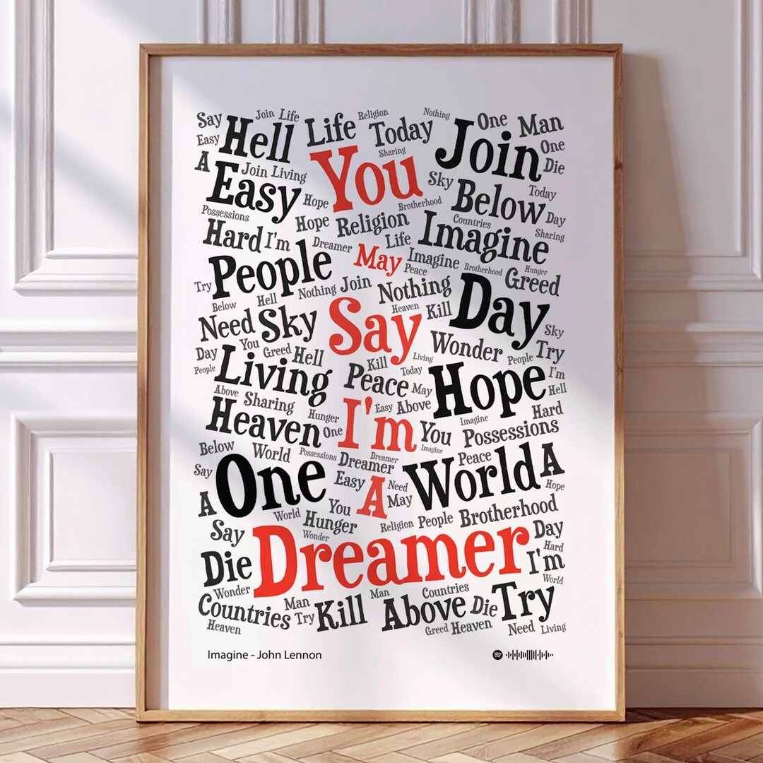 Imagine Typographic Song Lyrics Poster – Minimalist Song Lyrics Art ...