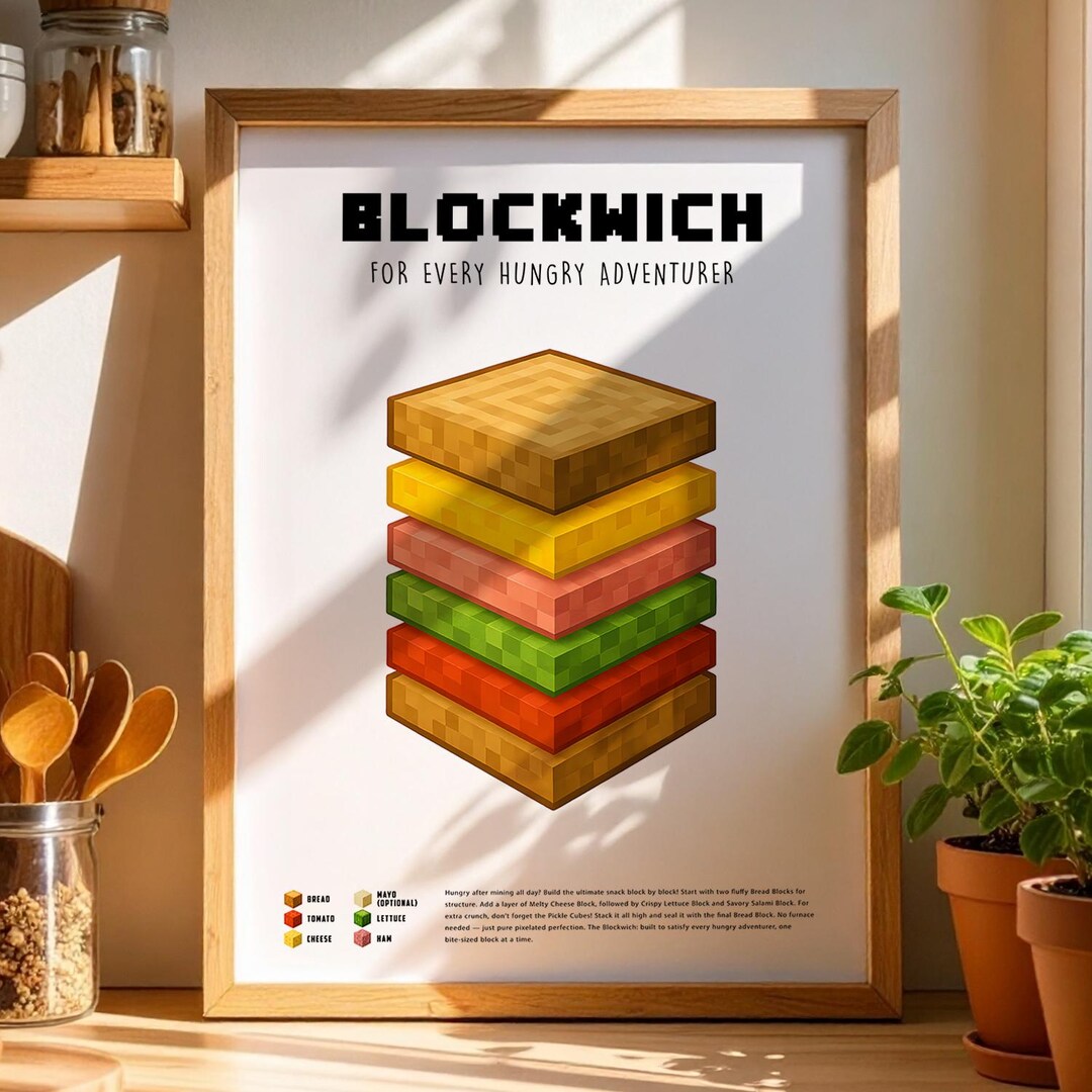 Minecraft Blockwich Sandwich Art Print – Gamer Kitchen Decor (JPG & PNG ...