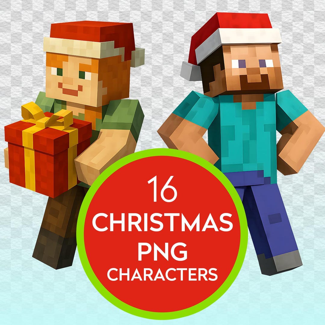 Christmas Blocky Game Characters Clipart: Transparent PNG Digital ...