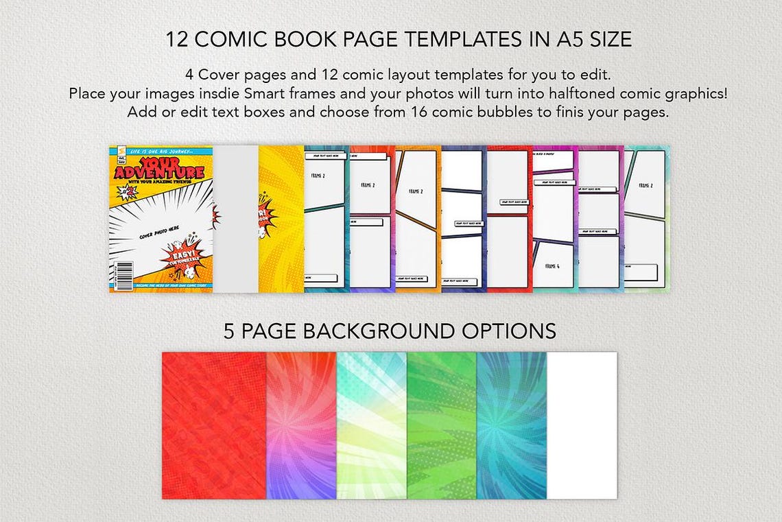 Comic Book Maker Templates: Halftone Effect, Ready to Print (PSD, A5 ...