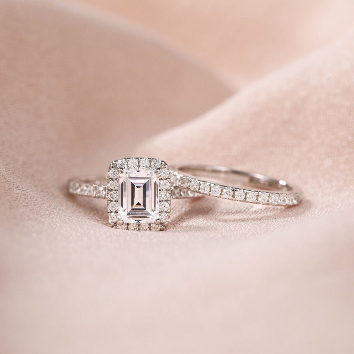 Emerald Cut Wedding Set Moissanite Engagement Ring Rose Gold Ring ...